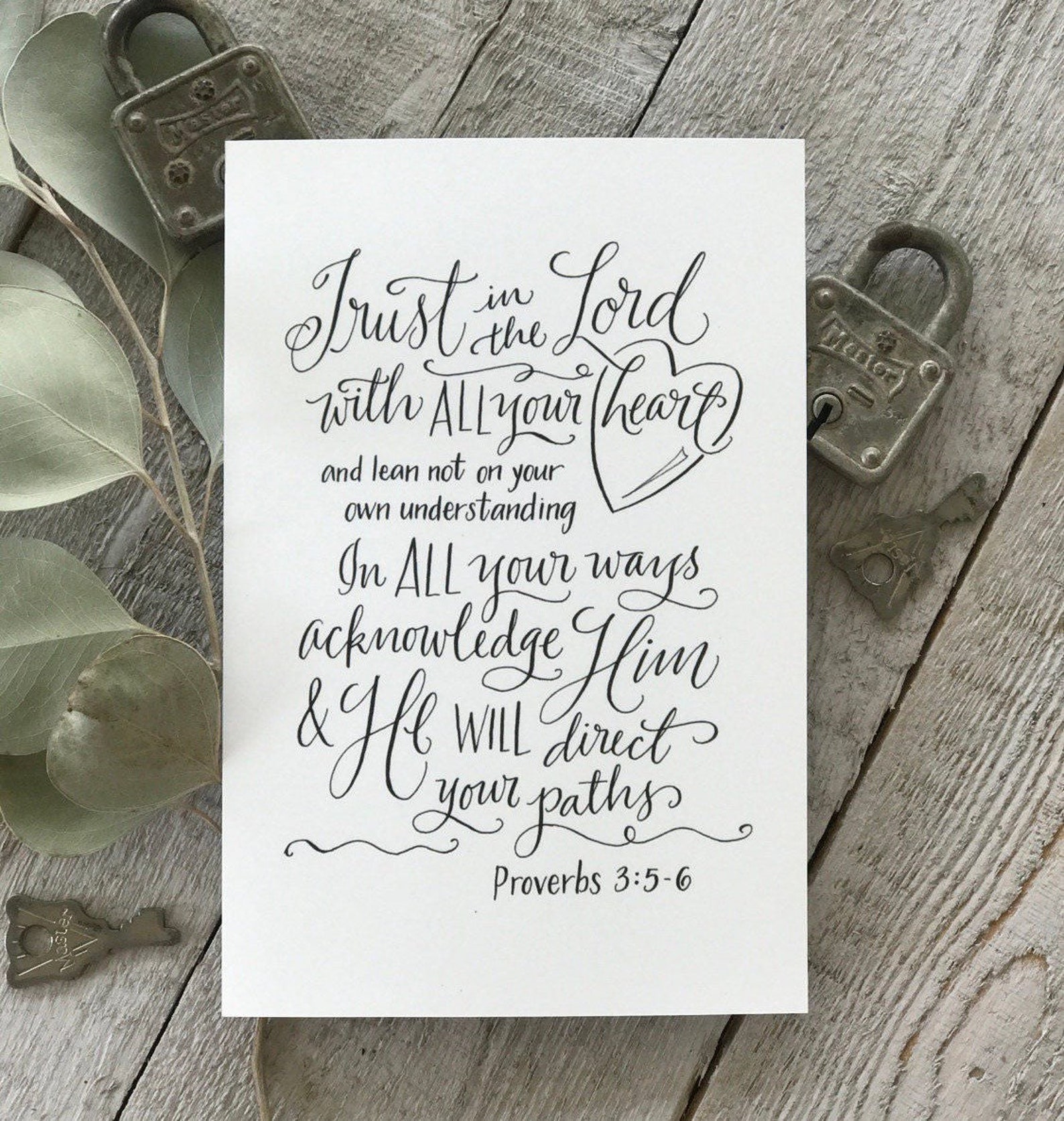 Proverbs 3:5-6 - Hand-lettered Scripture Print - Bella Scriptura ...