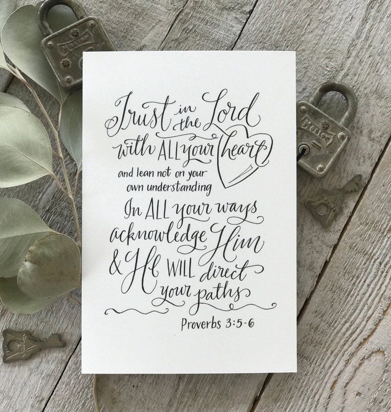 Proverbs 3:5-6 - Hand-lettered Scripture Print - Bella Scriptura ...