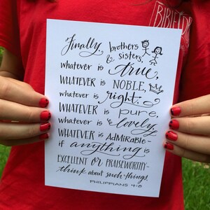 Philippians 4:8 - Hand-lettered Scripture Print - Bella Scriptura ...