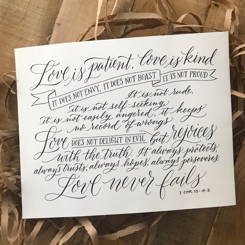 I Corinthians 13:4-8 Hand-lettered Scripture Print Bella | Etsy