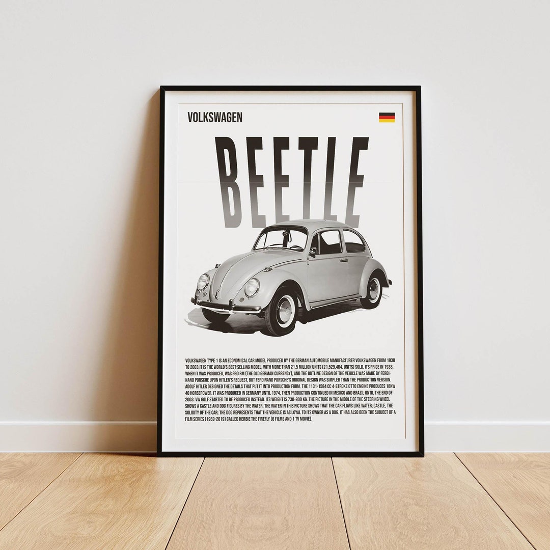 Volkswagen Beetle Poster, Beetle Poster, Digital Download, Vintage Car ...