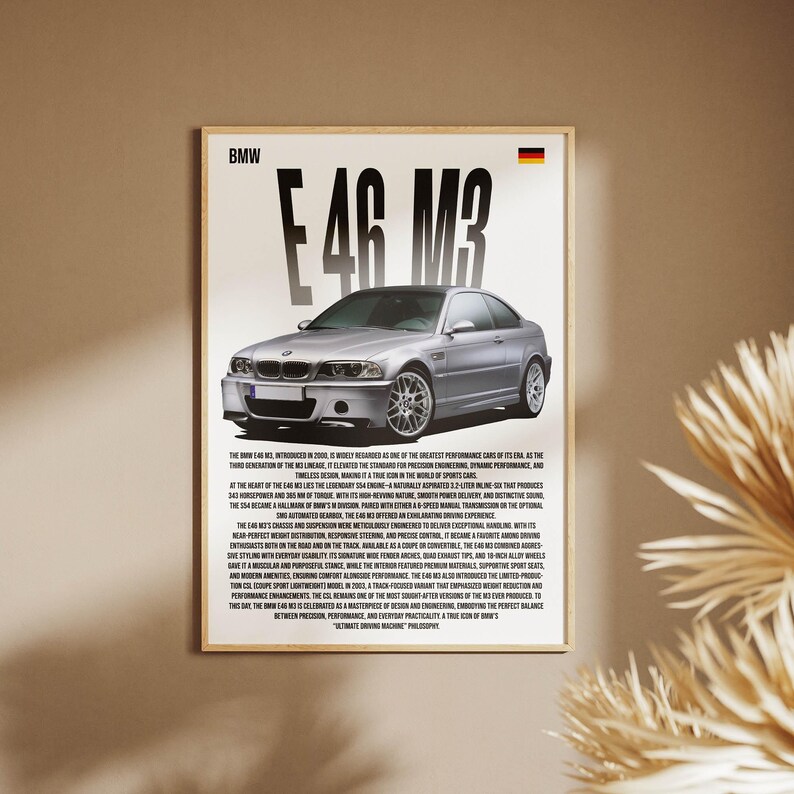 Bmw E46 Poster, Bmw Poster, Digital Download, Vintage Car Poster, Old ...