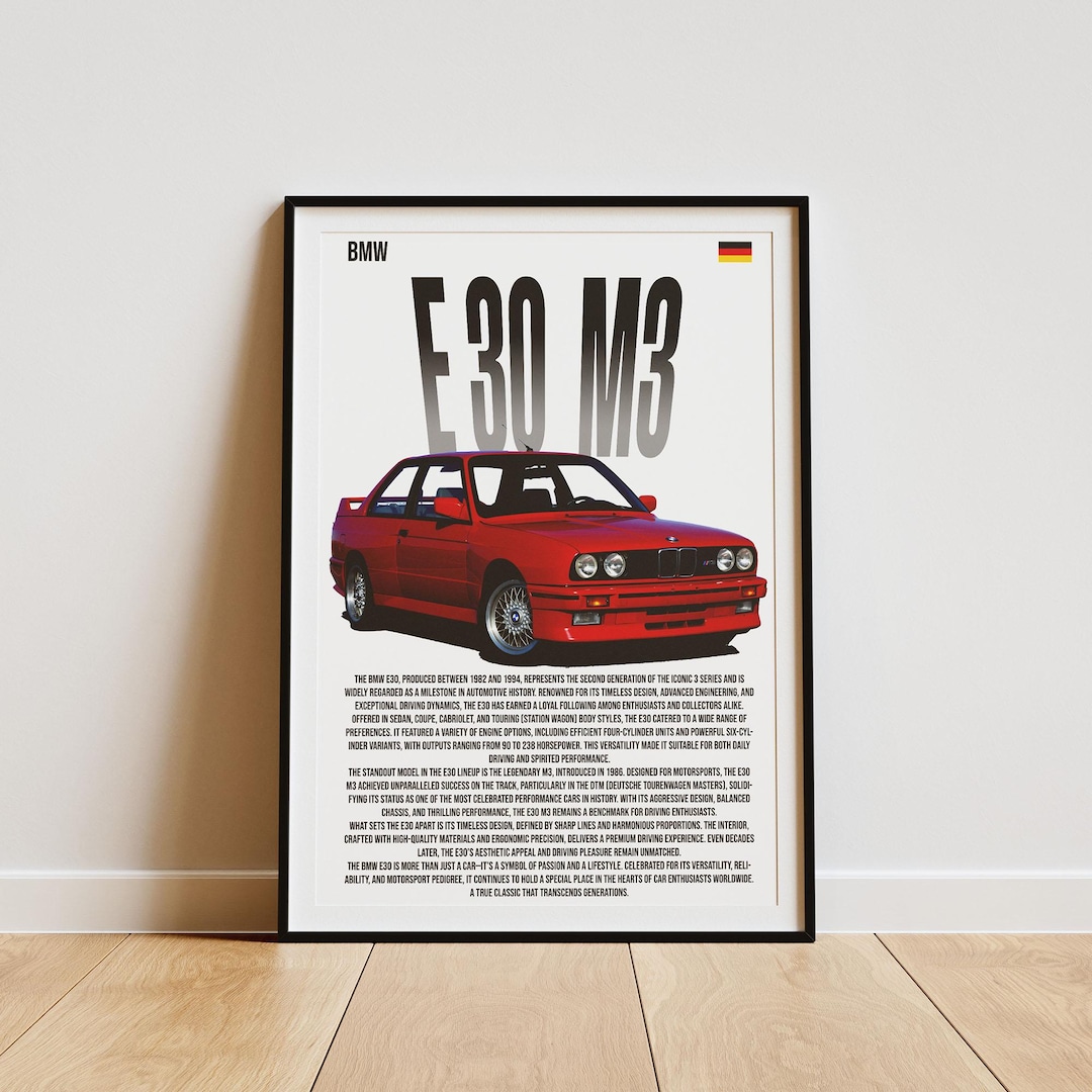 BMW E30 M3 Poster – Vintage Car Art Print | Digital Download for Car ...