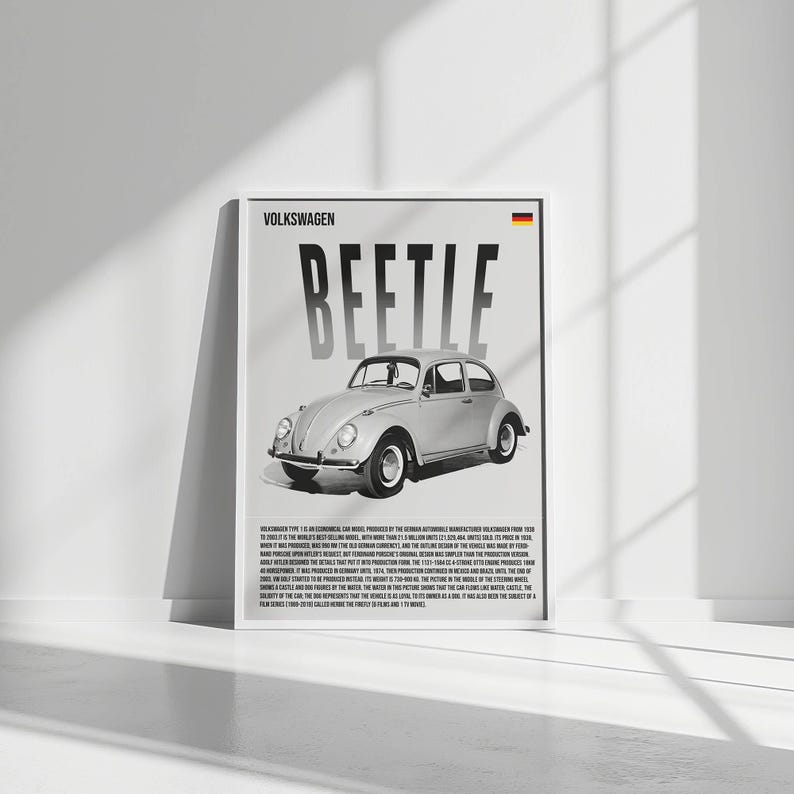 Volkswagen Beetle Poster, Beetle Poster, Digital Download, Vintage Car ...