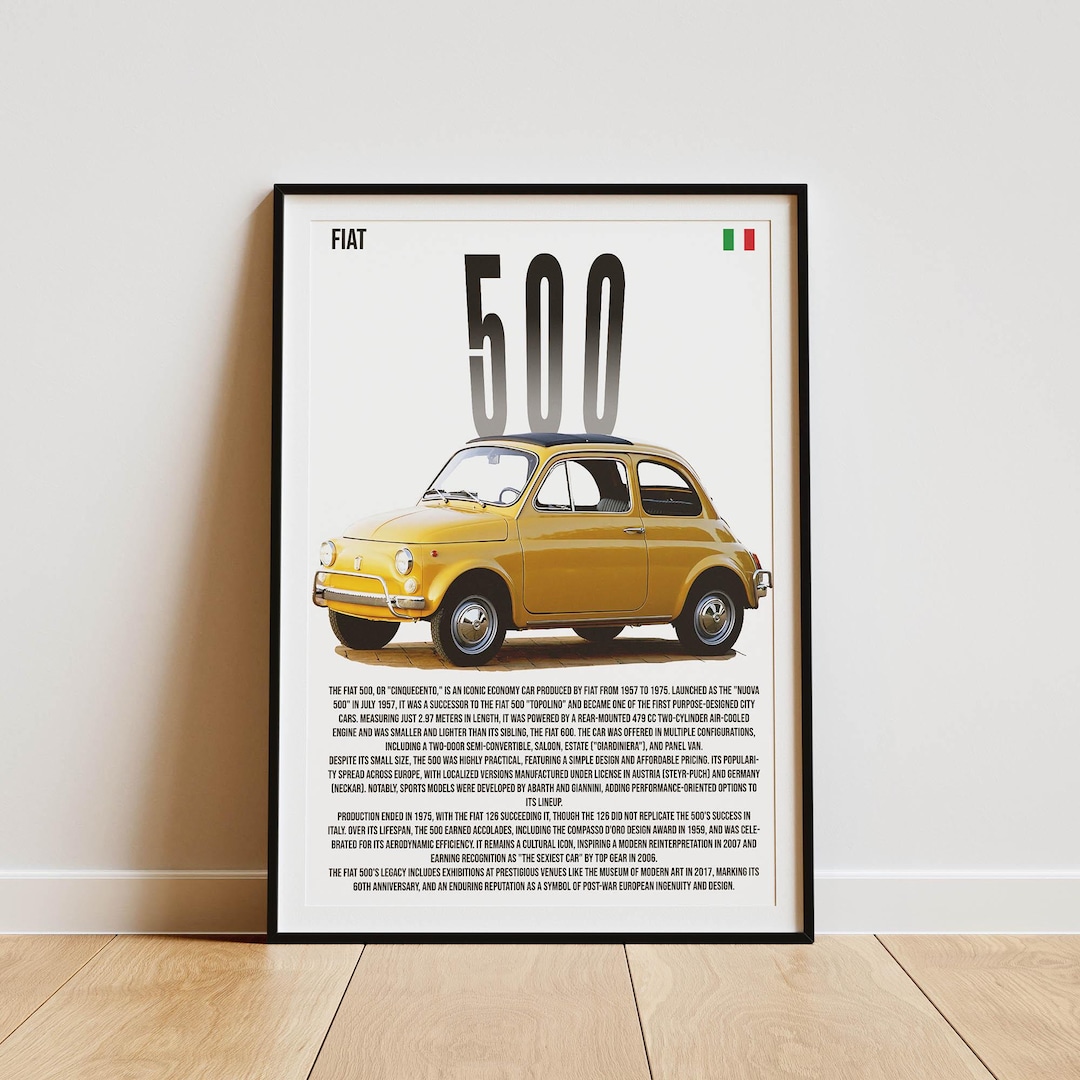 Fiat 500 Poster, Fiat Poster, Digital Download, Vintage Car Poster, Old ...
