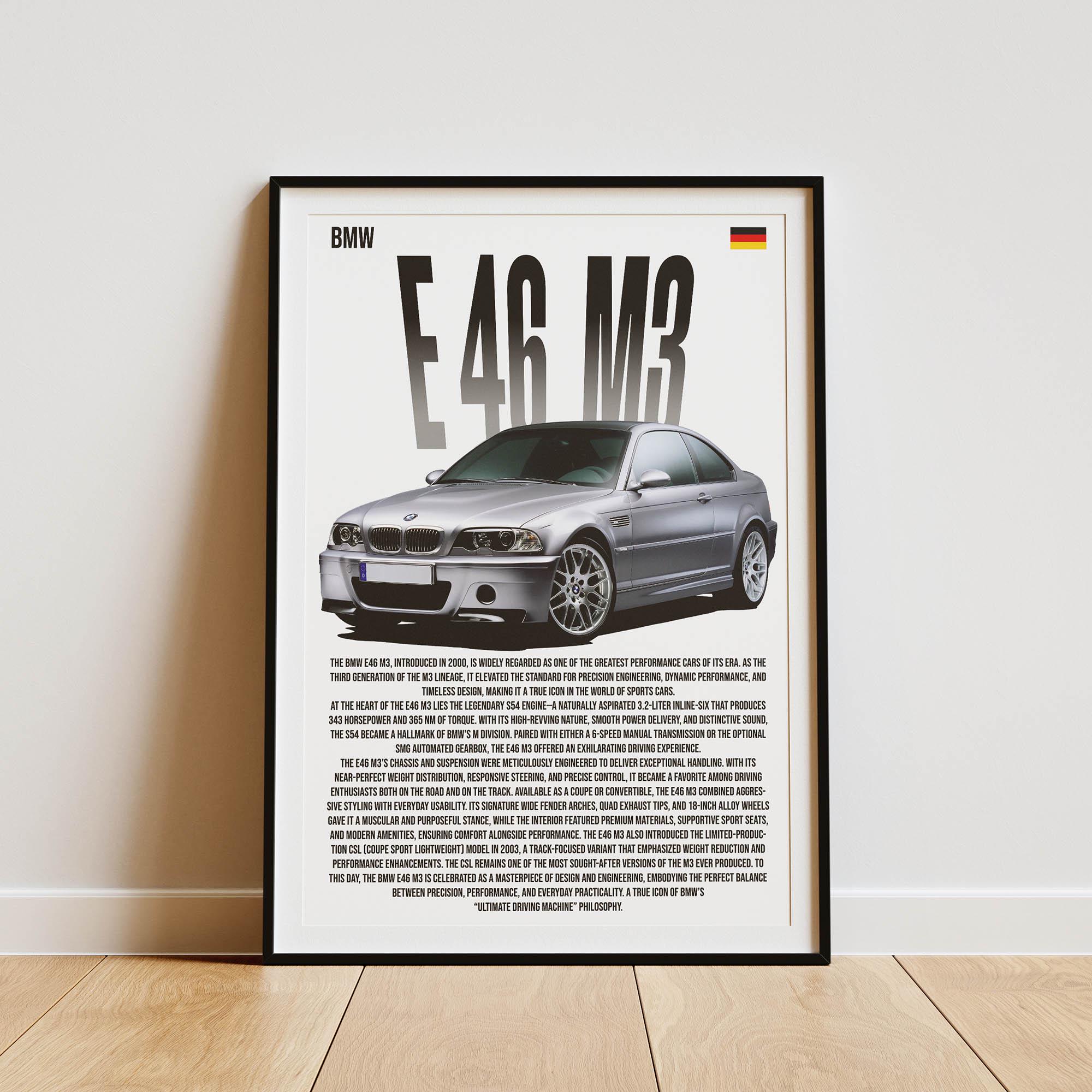Bmw E46 Poster, Bmw Poster, Digital Download, Vintage Car Poster, Old ...
