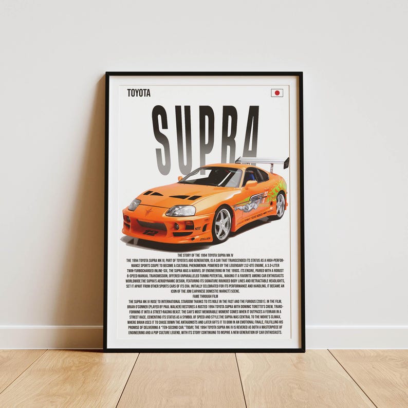 Toyota Supra Poster, Fast and Furious Poster, Digital Download, Vintage ...