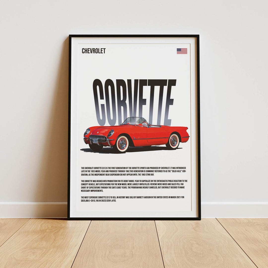 Corvette Poster, Chevrolet Poster ,digital Download, Vintage Car Poster ...
