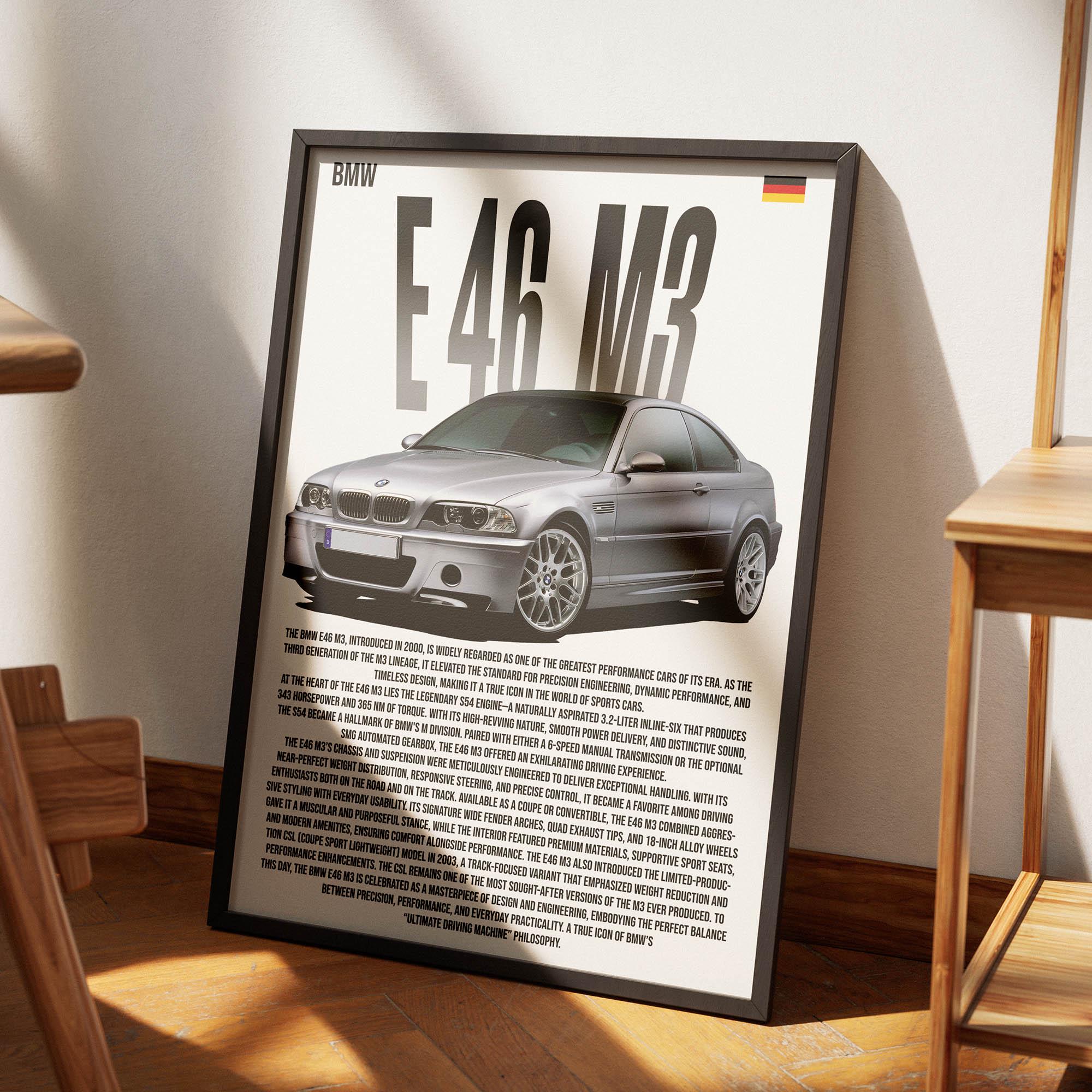 Bmw E46 Poster, Bmw Poster, Digital Download, Vintage Car Poster, Old ...