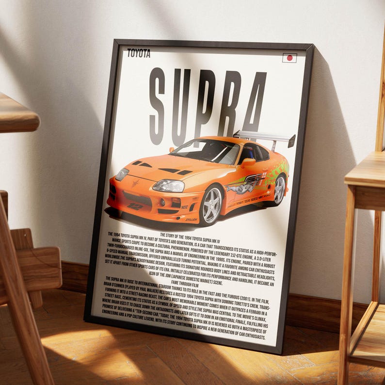 Toyota Supra Poster, Fast and Furious Poster, Digital Download, Vintage ...
