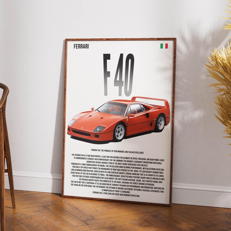Ferrari F40 Poster, Ferrari Poster, Digital Download, Vintage Car ...