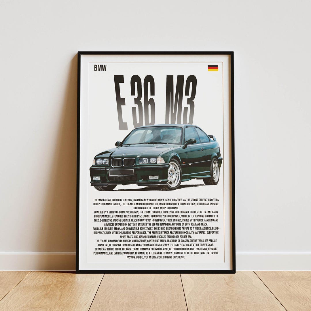Bmw E36 M3 Poster , E36 M3 Poster, digitaler Download, Oldtimer Poster ...
