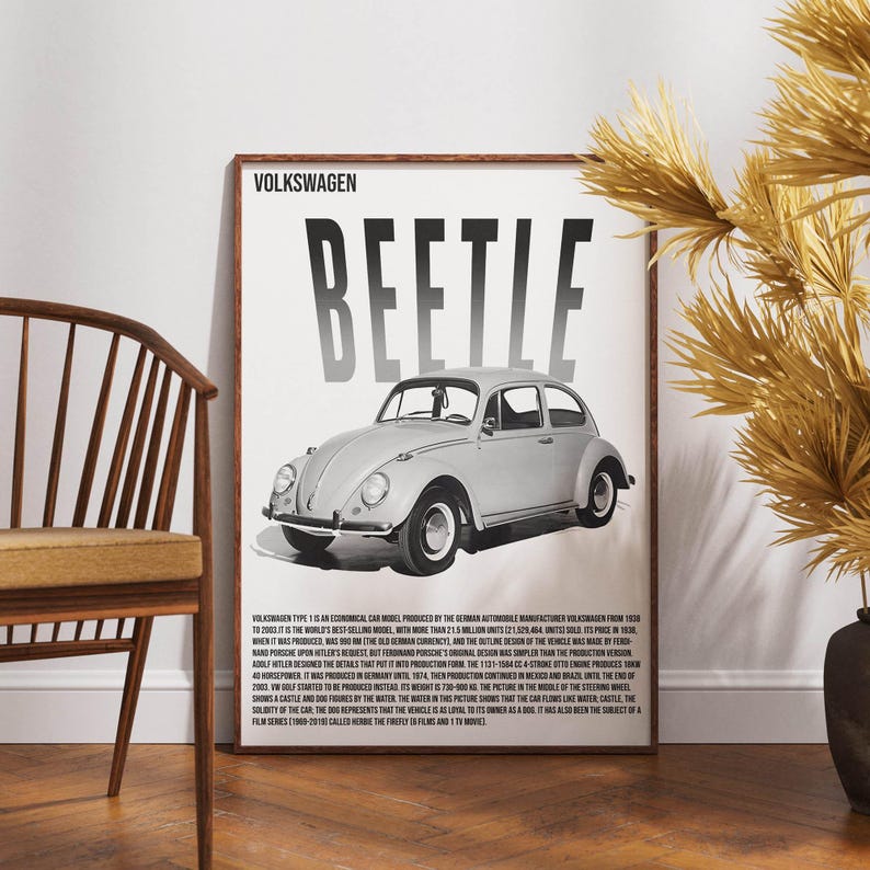 Volkswagen Beetle Poster, Beetle Poster, Digital Download, Vintage Car ...