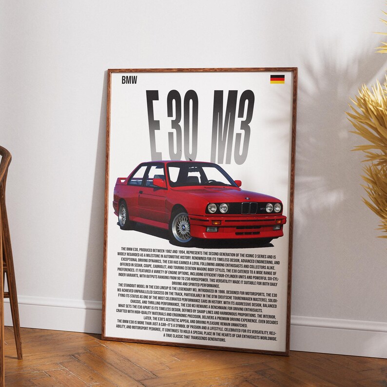 BMW E30 M3 Poster – Vintage Car Art Print | Digital Download for Car ...