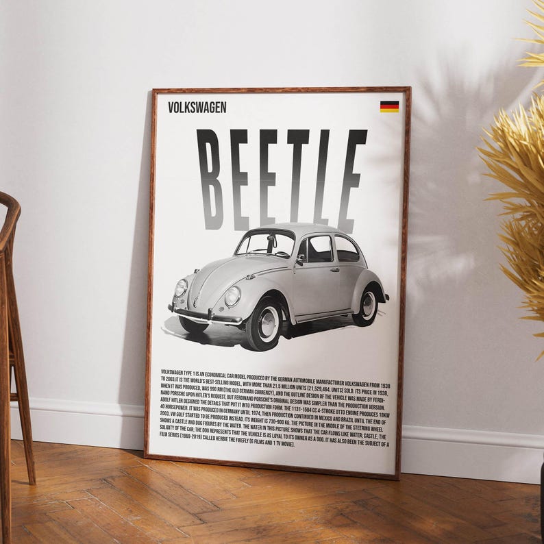 Volkswagen Beetle Poster, Beetle Poster, Digital Download, Vintage Car ...