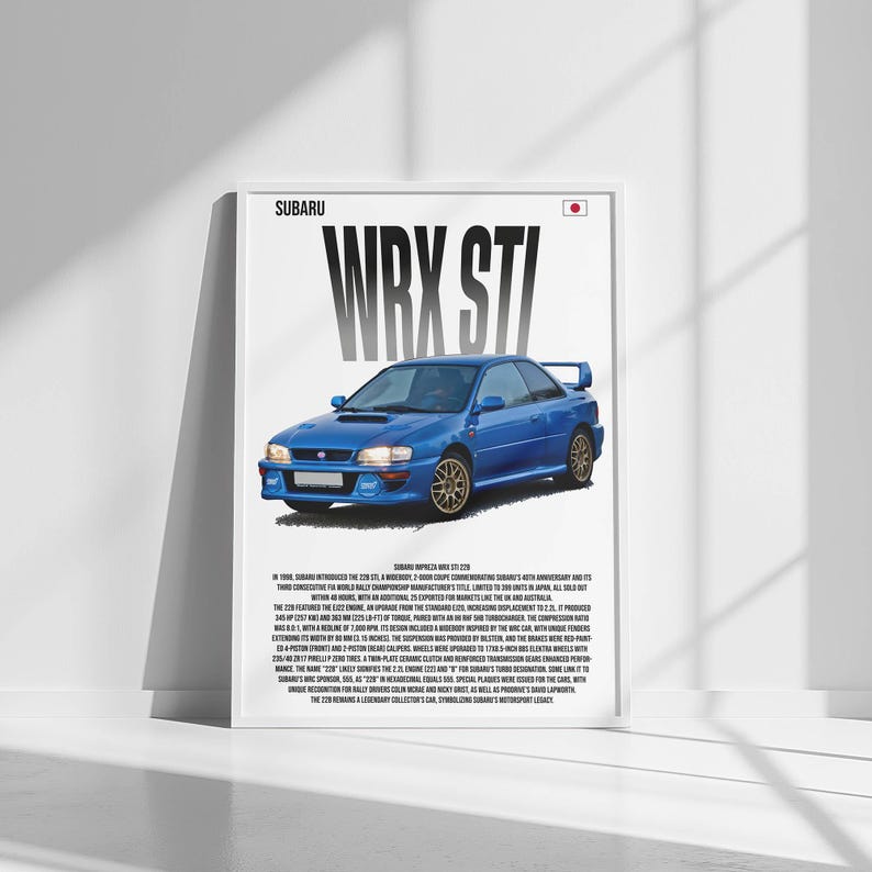 Subaru WRX STI 22B Poster – Vintage JDM Car Print, Digital Wall Art ...