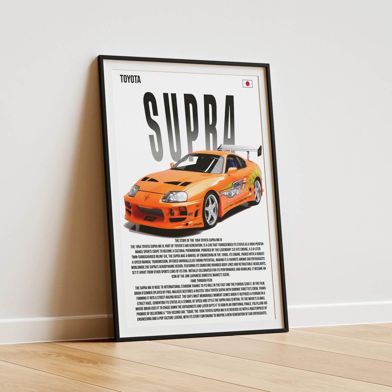 Toyota Supra Poster, Fast and Furious Poster, Digital Download, Vintage ...