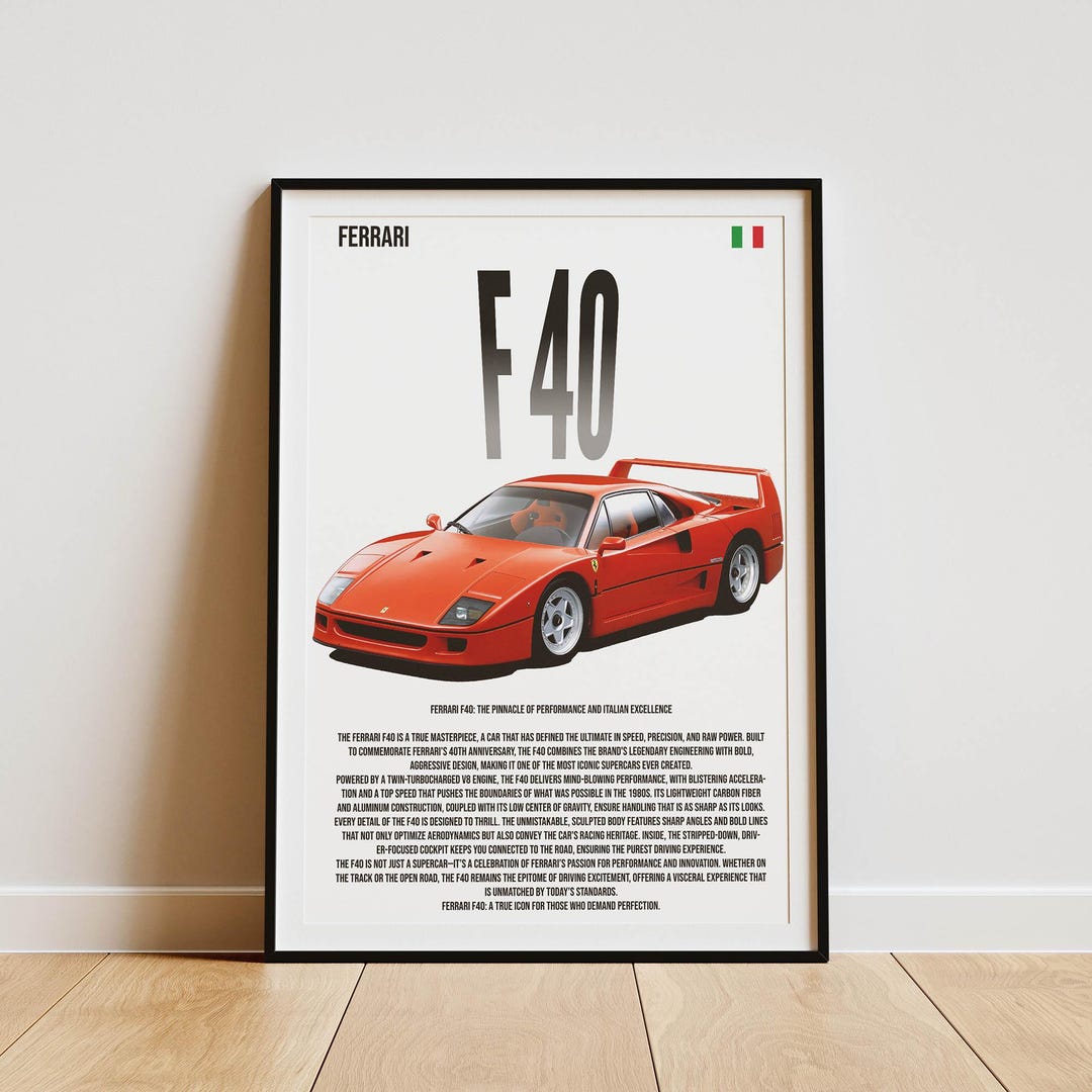 Ferrari F40 Poster, Ferrari Poster, Digital Download, Vintage Car ...