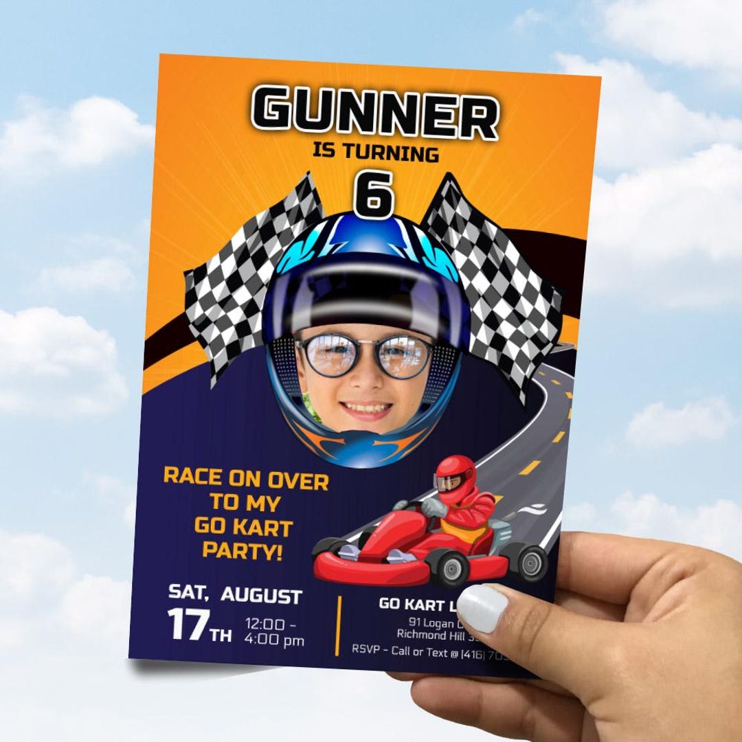 Go-kart Party Invitation With Photo, DIY Go Karting Template, Racing ...