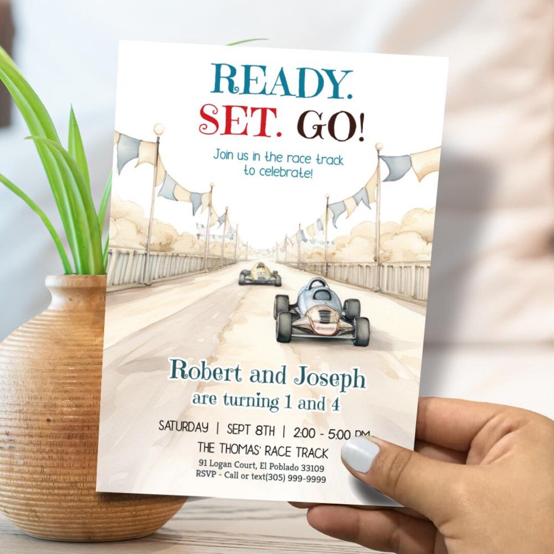 Customized Ready Set Go Birthday Invitation, Ready Set Go Siblings ...