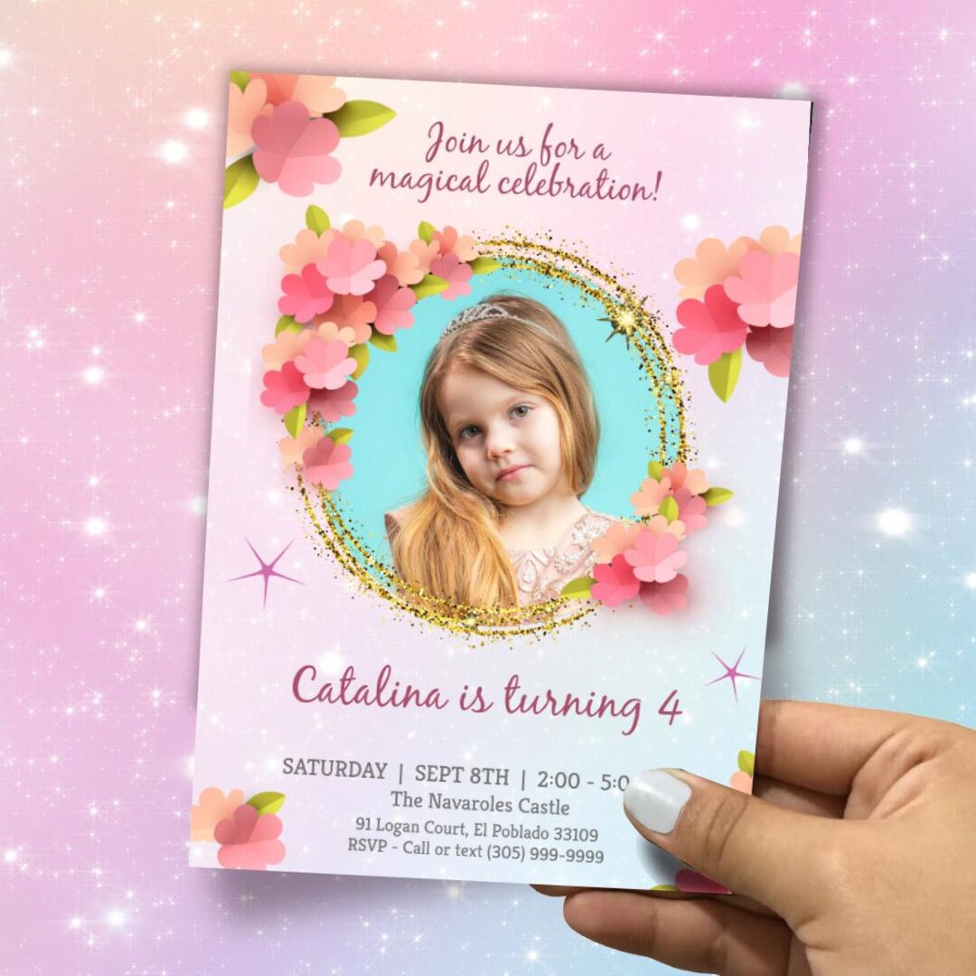 Editable Girl Birthday Invitation With Photo, DIY Princess Online ...