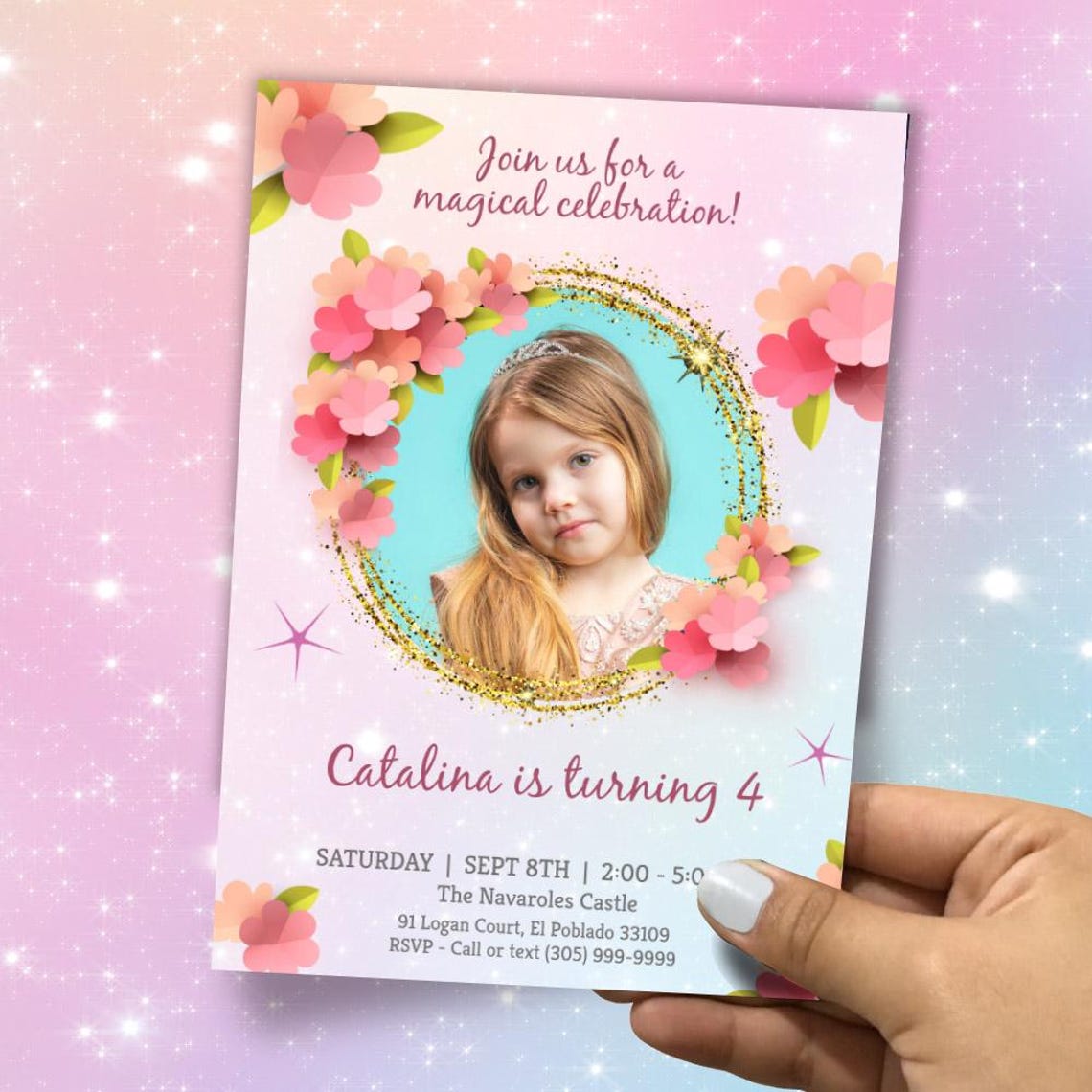 Editable Girl Birthday Invitation With Photo, DIY Princess Online ...