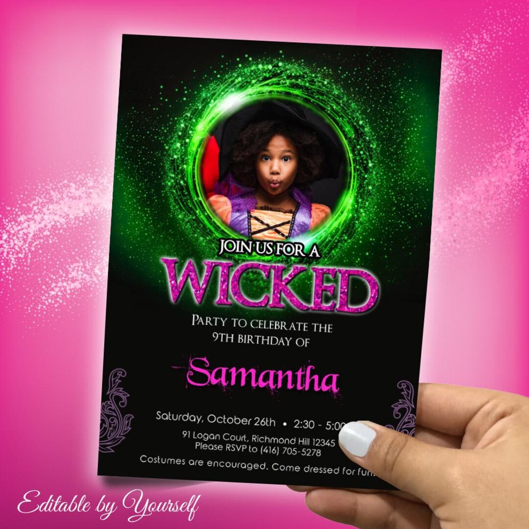 DIY Wicked Birthday Invitation With Photo, Green Wicked Party Template ...