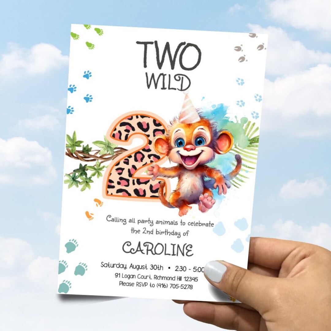 Editable Monkey 2nd Birthday Invitation, Baby Girl Monkey 2nd ...