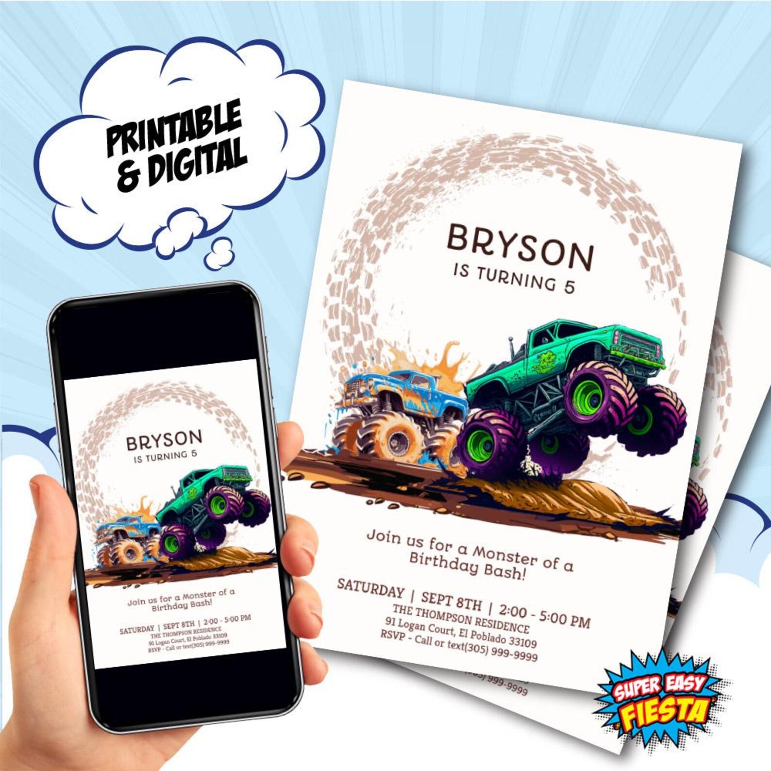 Editable Monster Truck Party Invitation, Monster Truck Birthday ...