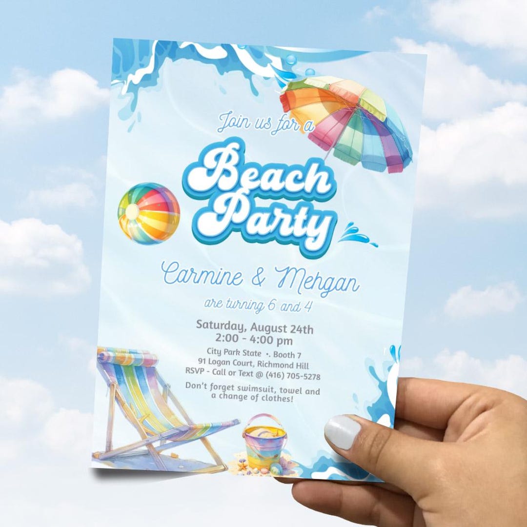 Editable Beach Party Invitation, Beach Party Flyer Invitation, Beach ...
