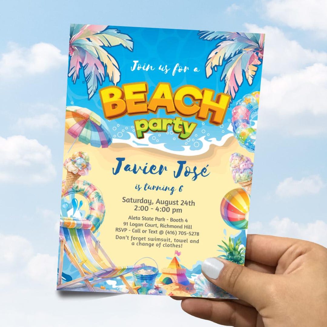 Editable Beach Party Flyer Invitation, DIY Beach Party Invitation ...