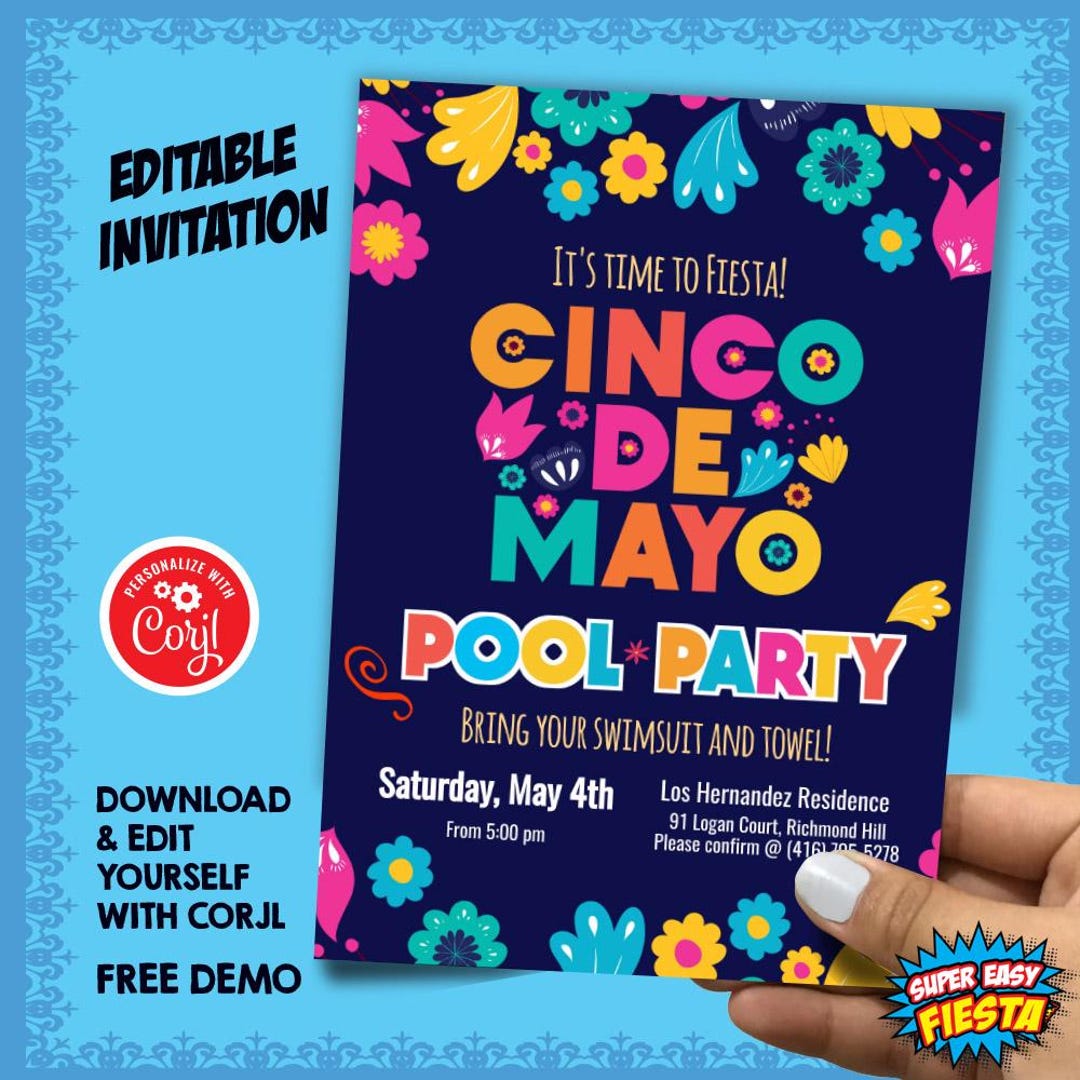 Editable Cinco De Mayo Pool Party Invitation, 5 De Mayo Pool Party ...