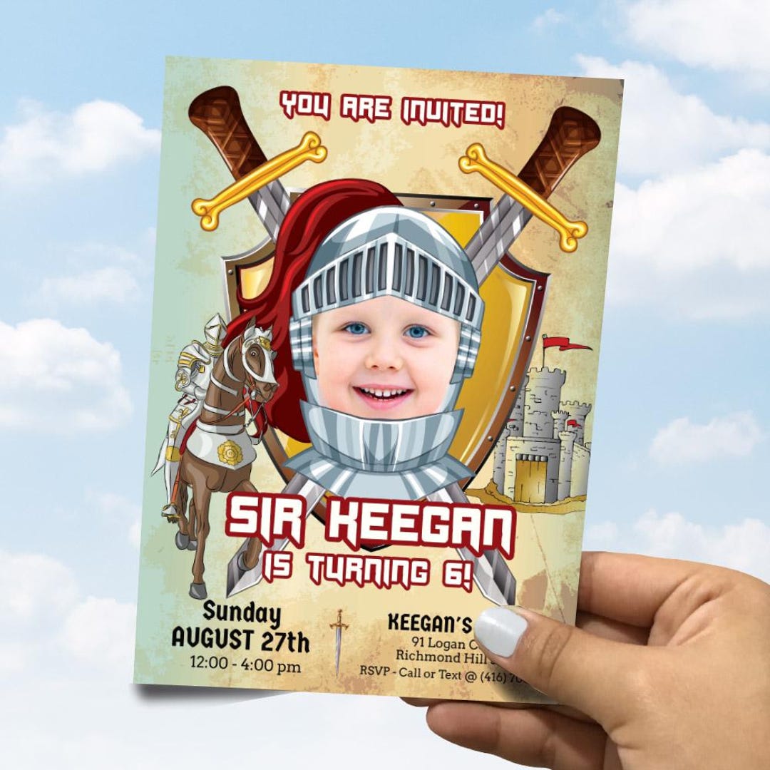 Medieval Kid Knight Invitation With Photo, DIY Dragons and Knight ...