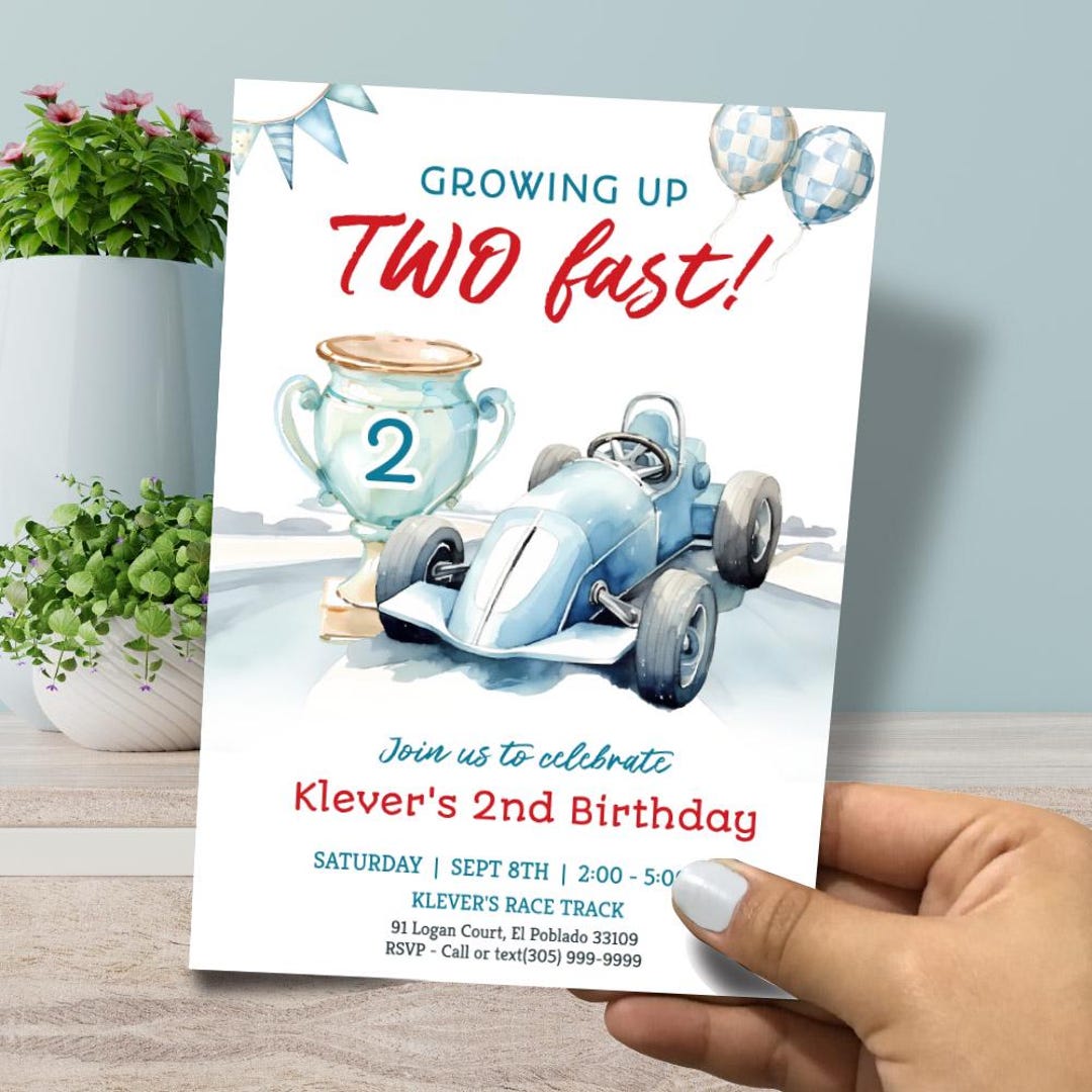 Custom Race Car Two Fast Birthday Invitation Template, Growing up Two ...