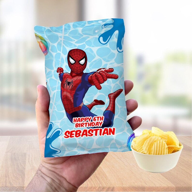 Editable Spider-man Pool Party Chip Bag Wrappers, Spider-man Birthday ...