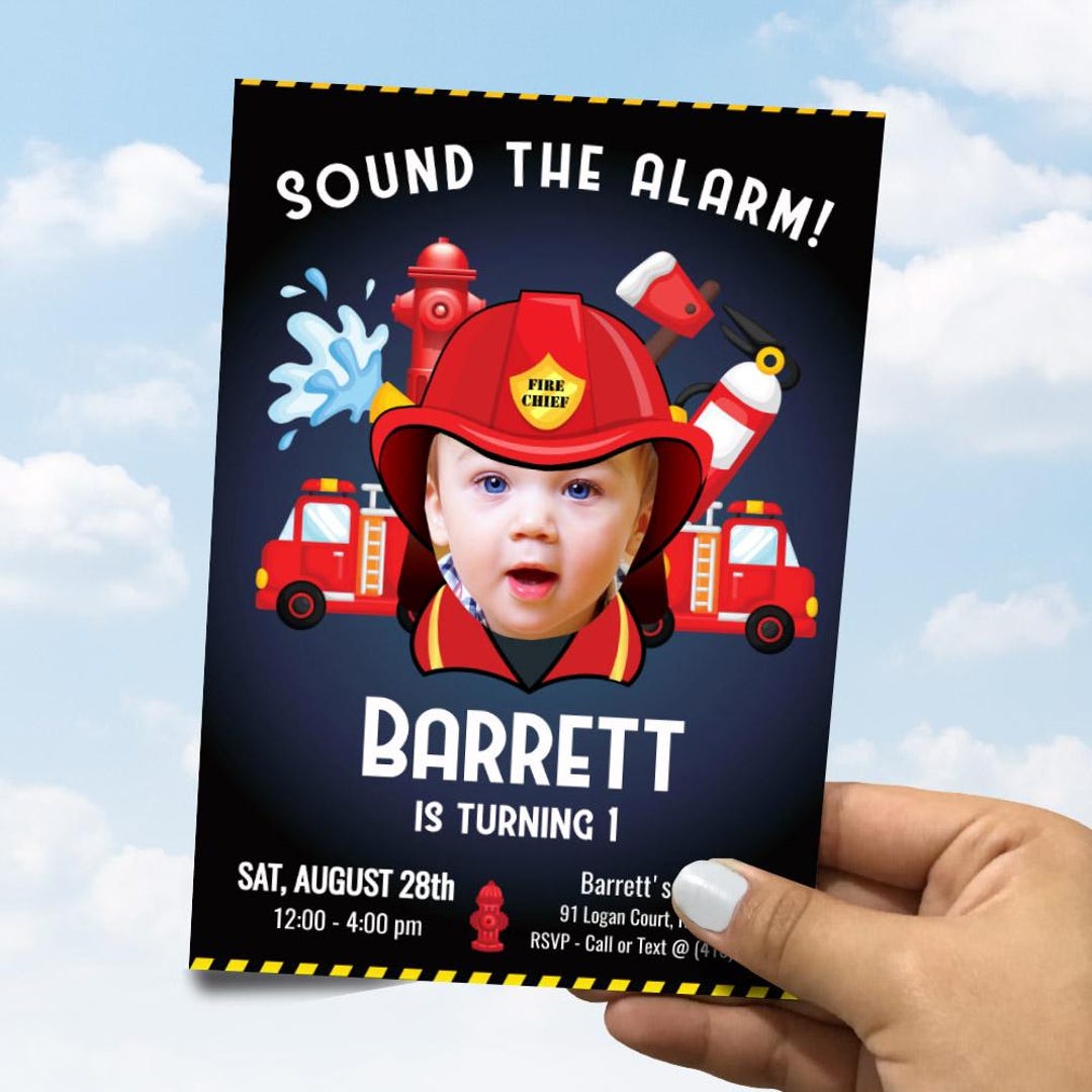 Firefighter Birthday Invitation With Photo, Firefighter Party Invite ...