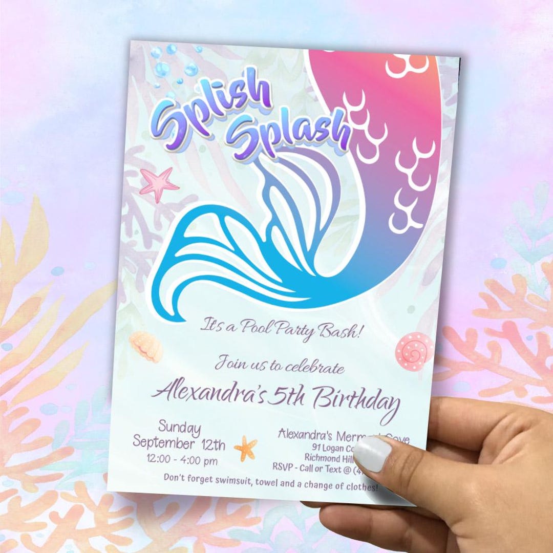 Mermaid Pool Party Template, DIY Mermaid Splish Splash Online ...