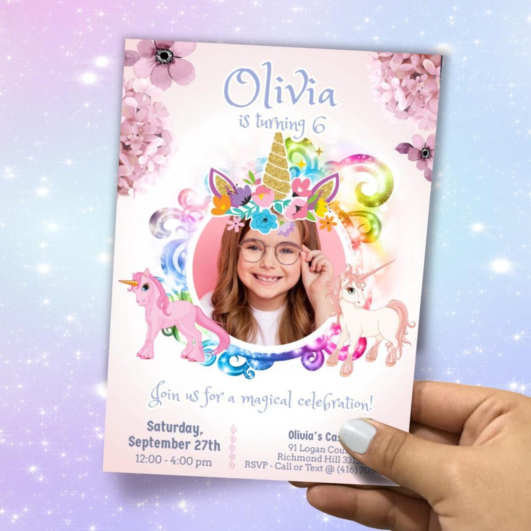 Editable Unicorns Party Invitation With Photo, Unicorns Template ...