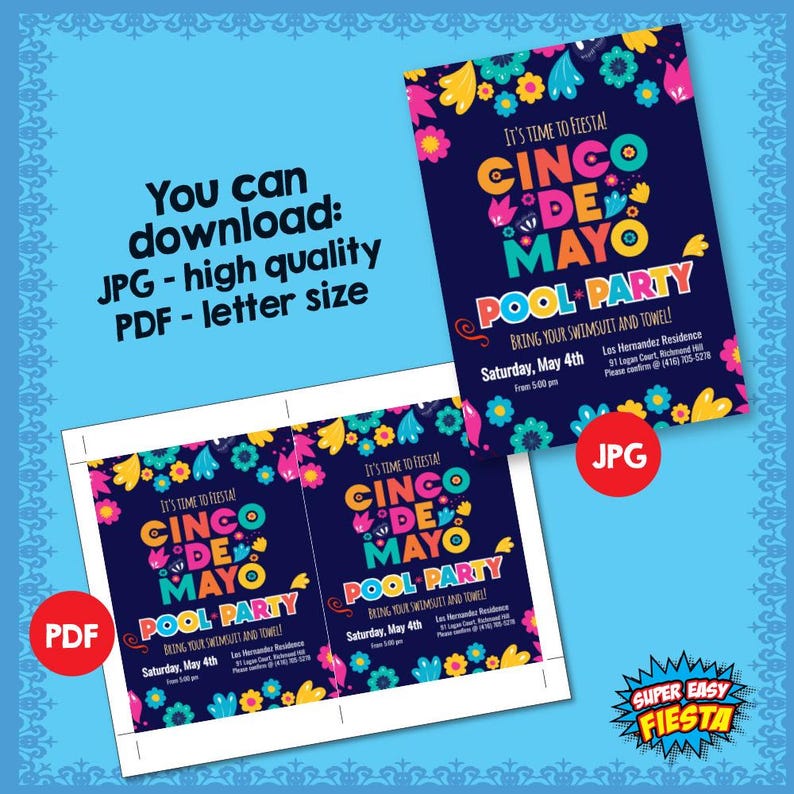 Editable Cinco De Mayo Pool Party Invitation, 5 De Mayo Pool Party ...