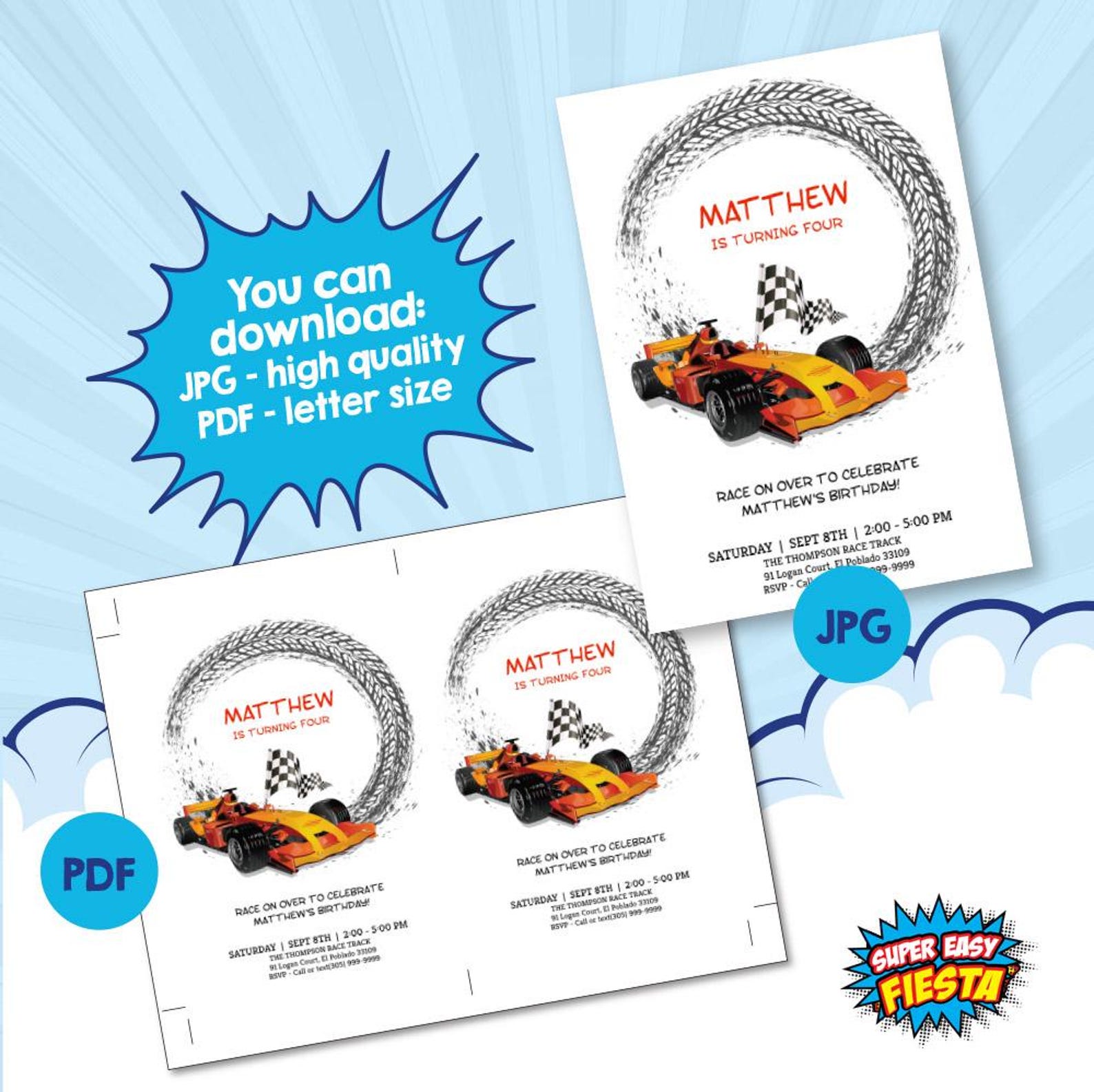 Editable Race Car Digital Invitation, Race Car Birthday Template, Cars ...