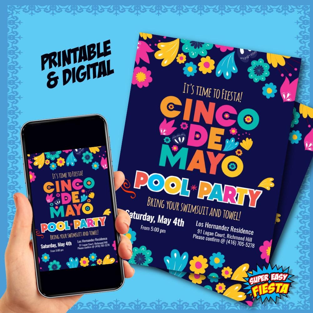 Editable Cinco De Mayo Pool Party Invitation, 5 De Mayo Pool Party ...