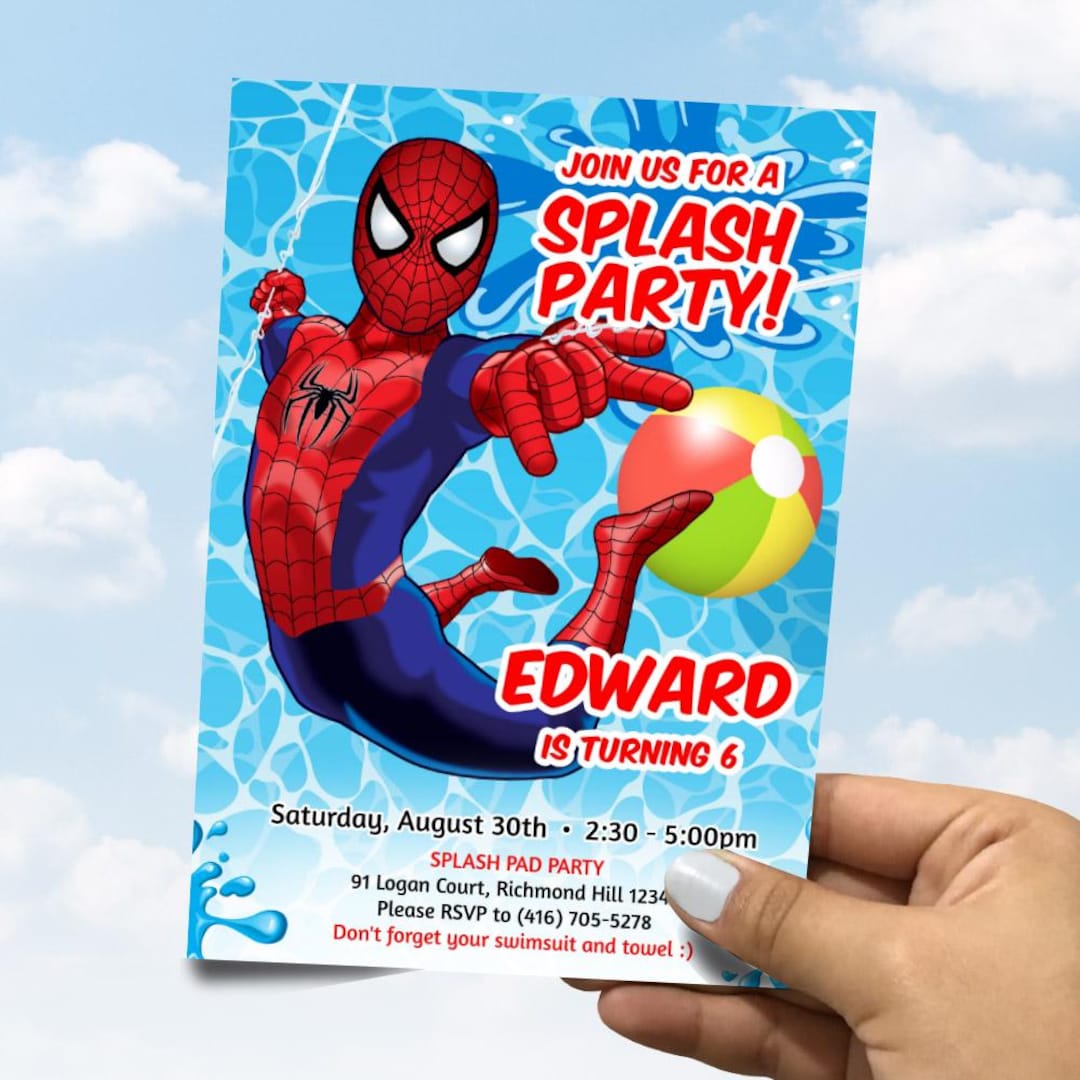 Spiderman Splash Birthday Party Invitation, Customized Spiderman Splash ...