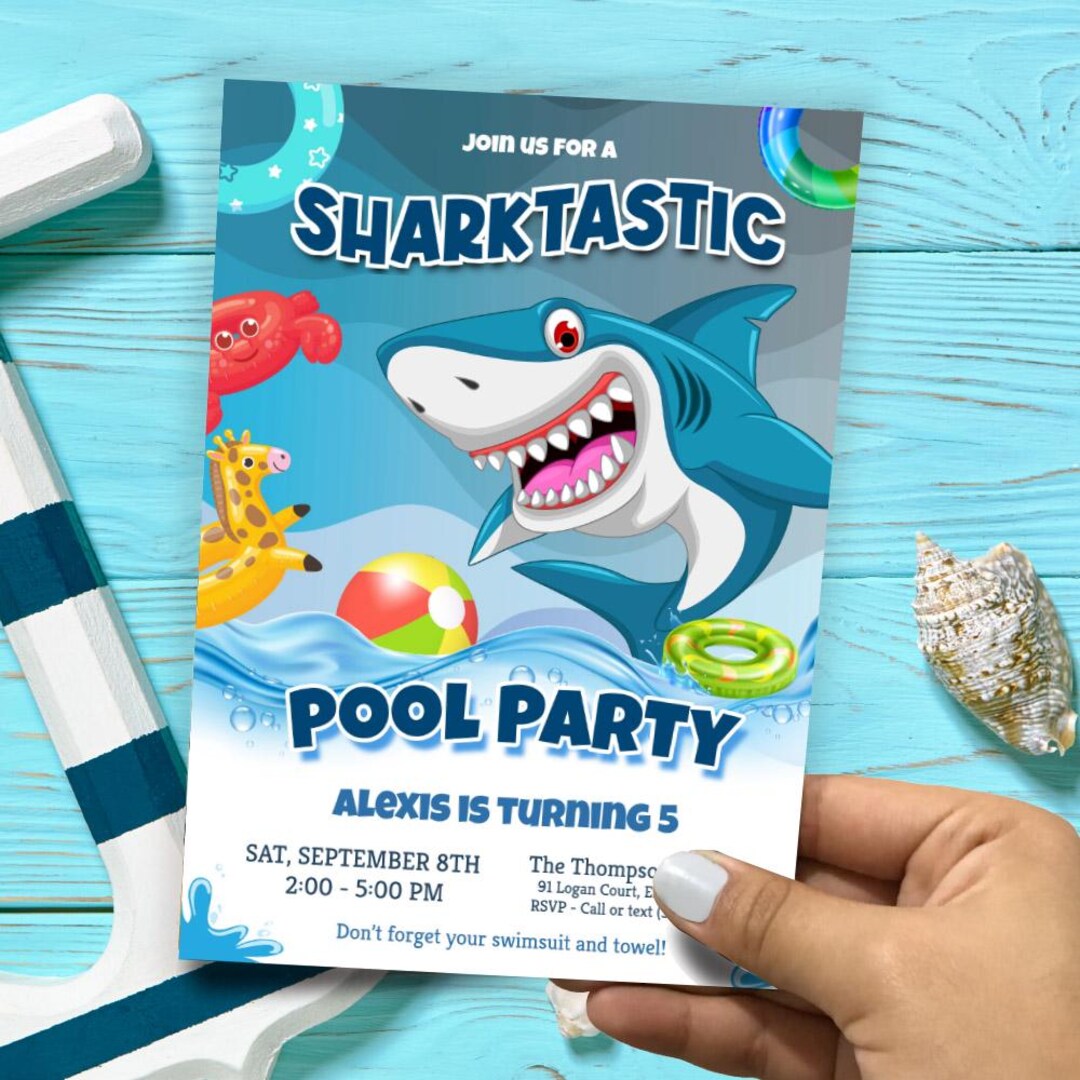 Editable Shark Pool Party Invitation, Shark Digital Invite, DIY ...