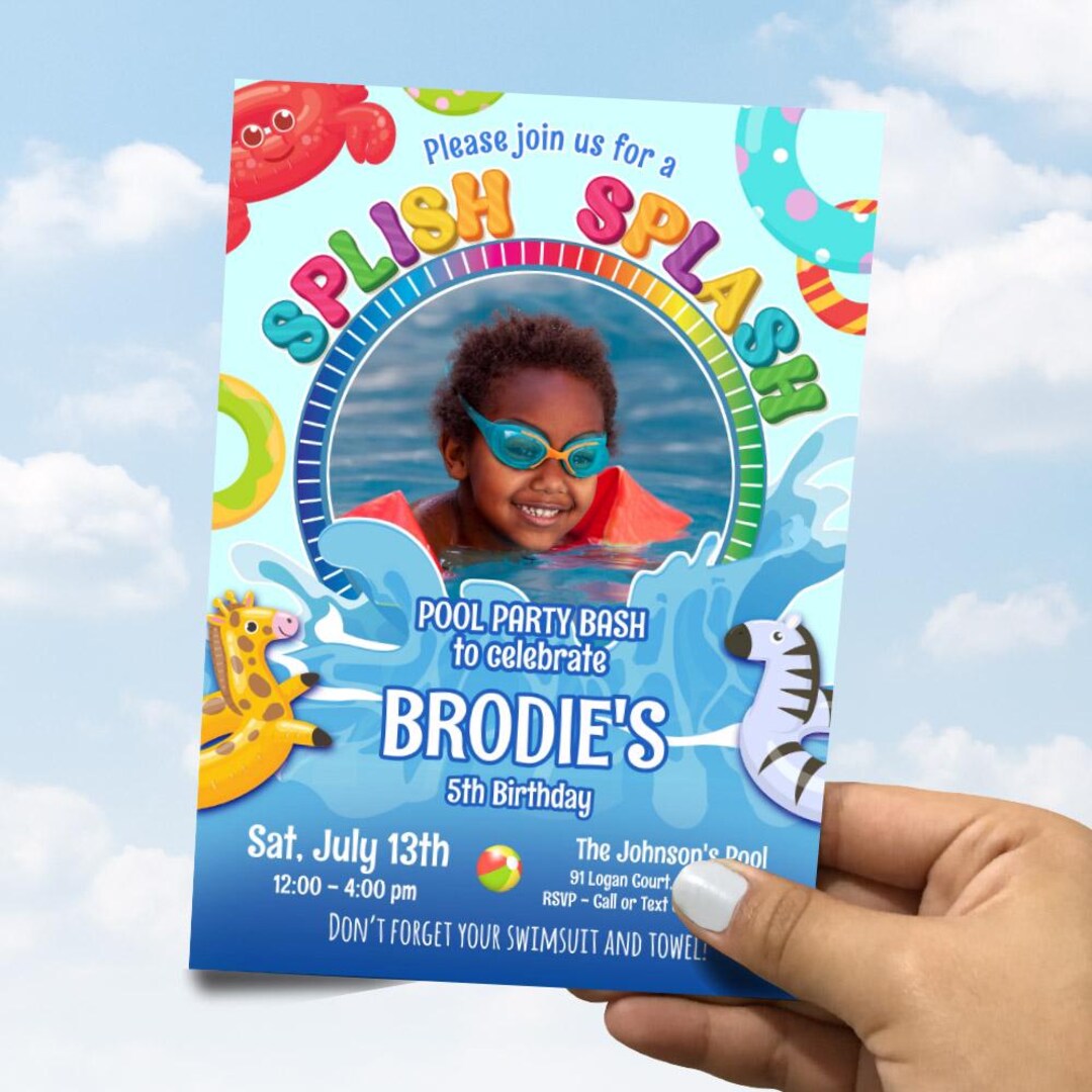Boy Splish Splash Party Invitation With Photo, Editable Splash Party ...