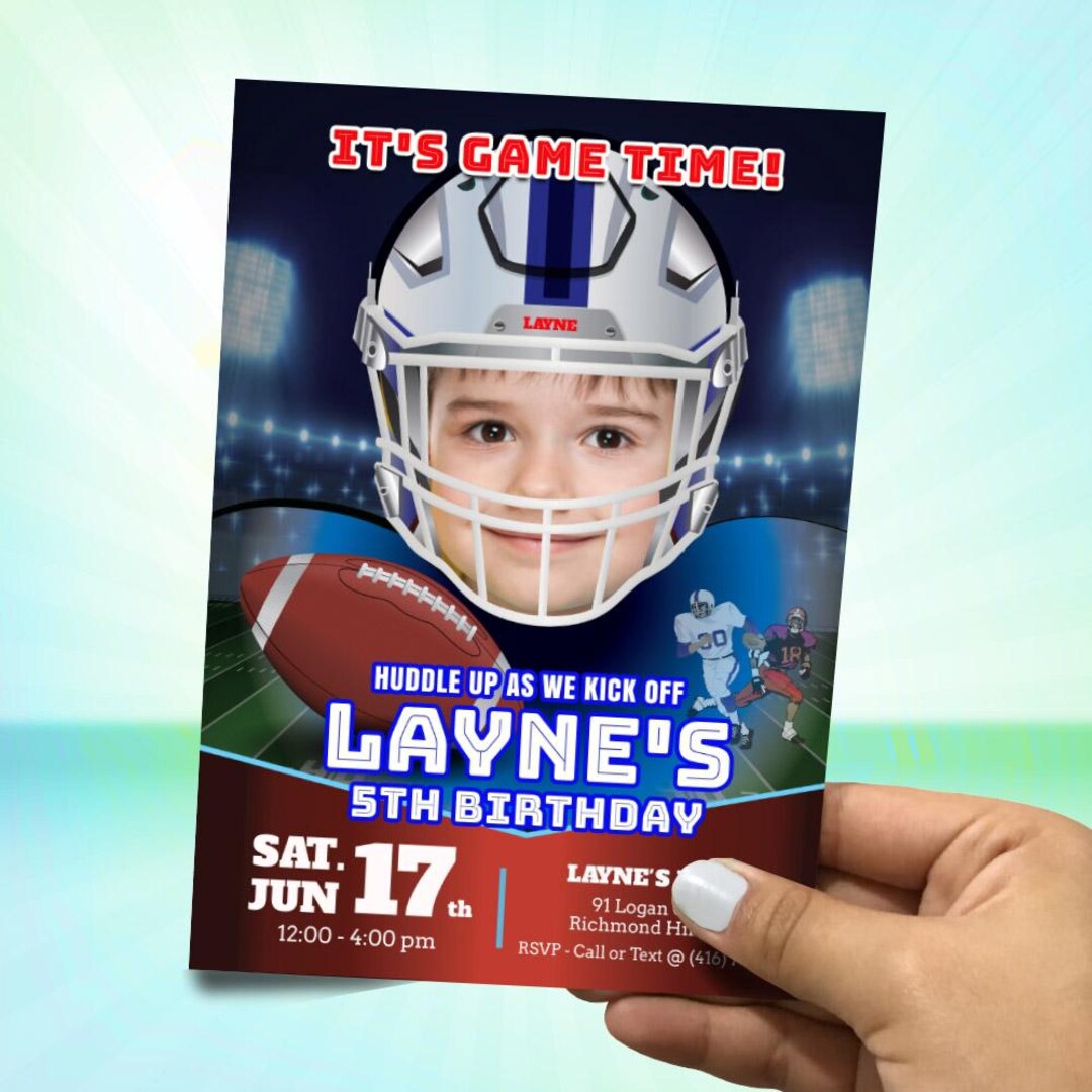 Editable Football Photo Invitation, Custom Football Birthday Evite, DIY ...