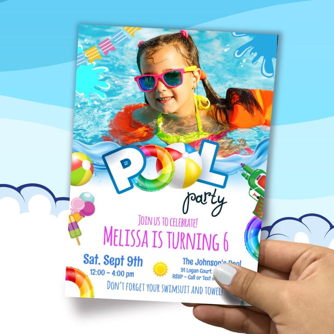 Editable Pool Party Invitation Template, Pool Party Digital Invite With ...