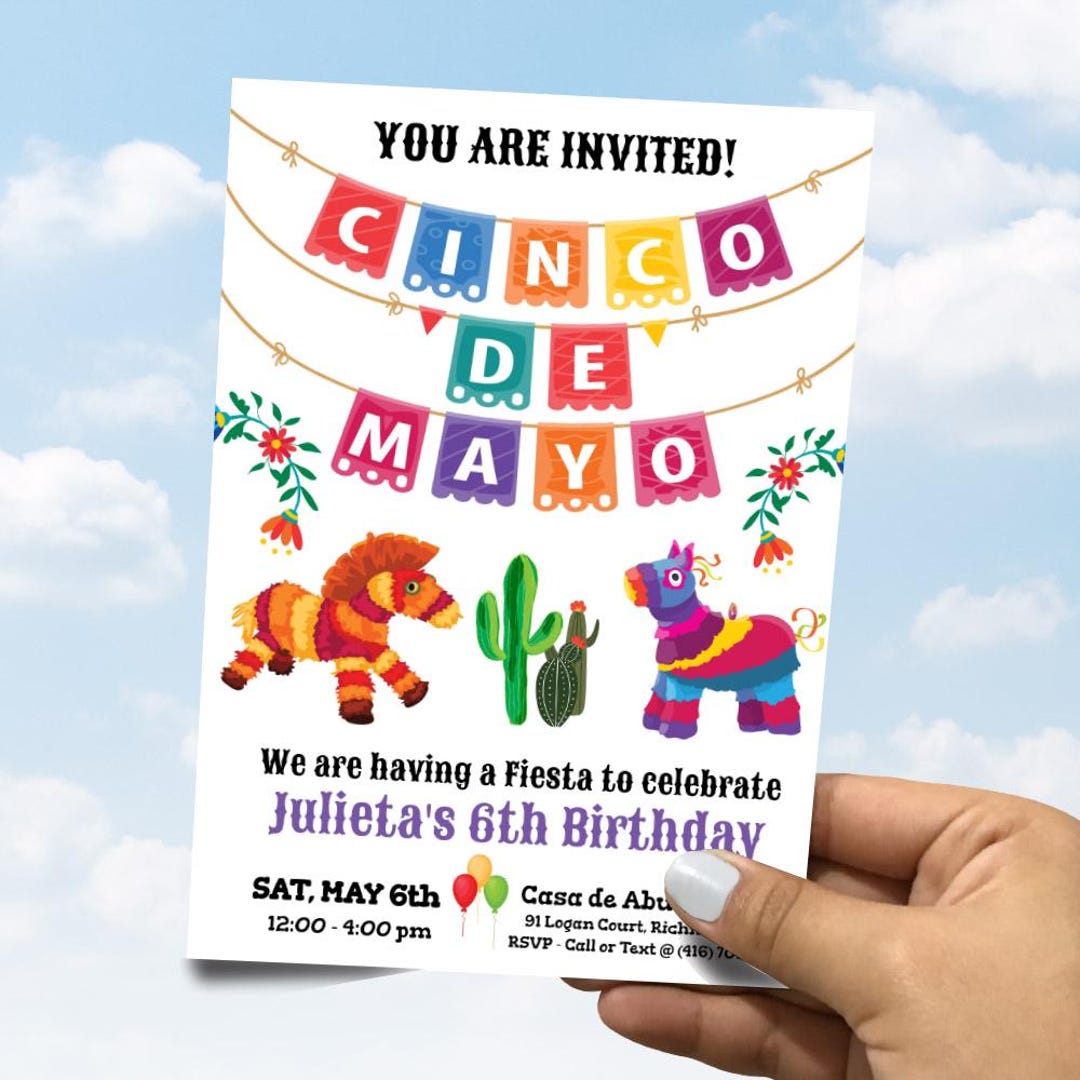 Cinco De Mayo Party Invitation, 5 De Mayo Invitation, Mexican Birthday ...