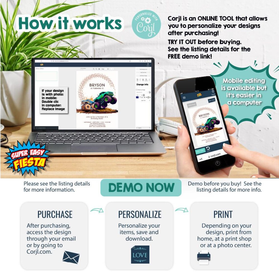 Editable Monster Truck Party Invitation, Monster Truck Birthday ...