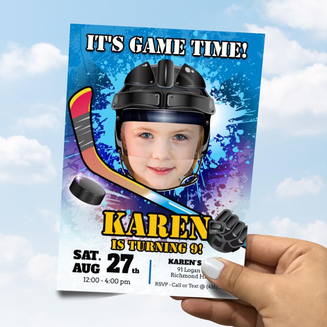 Hockey Party Invitation With Photo, Hockey Girl Invitation, Black ...