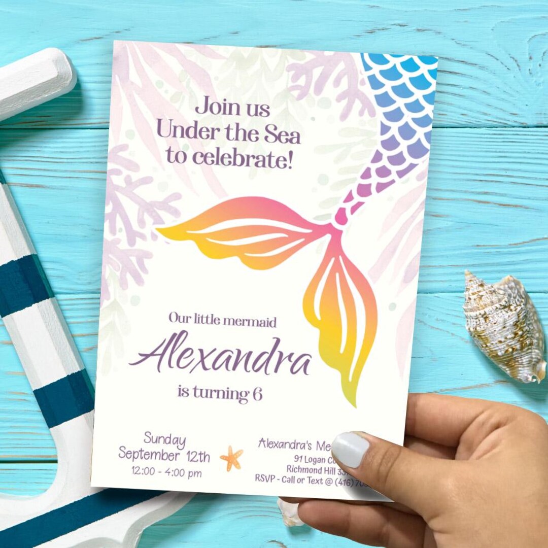Editable Mermaid Party Invitation, Girl Under the Sea Birthday, Mermaid ...